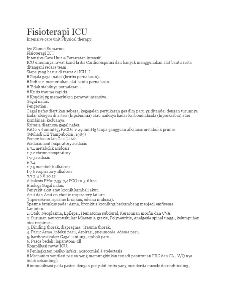 Fisioterapi ICU: Panduan Komprehensif | PDF | Pengembangan Diri | Kesehatan Holistik