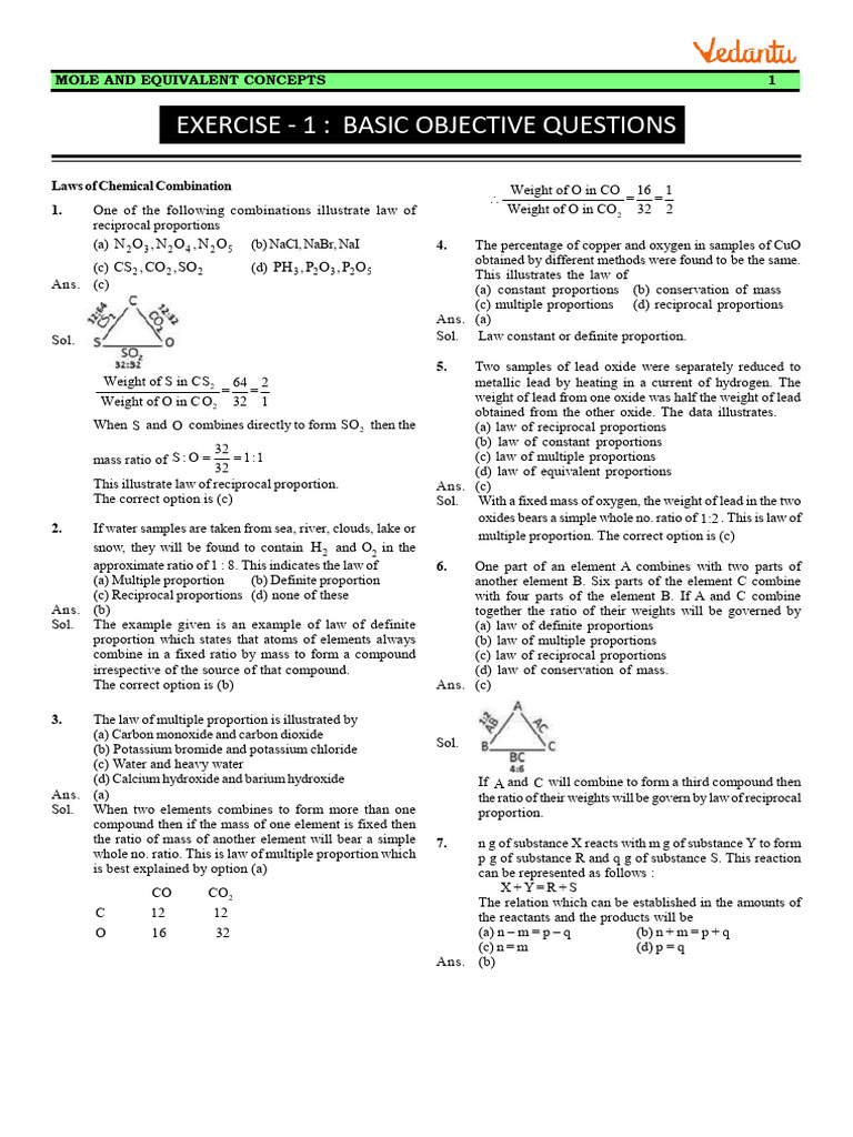 Mole and Equivalent Concept-EX-1 | PDF | Mole (Unit) | Ion