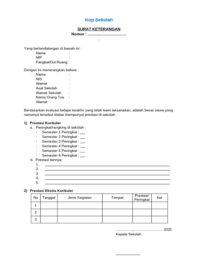 Form Surat Keterangan Prestasi (KIP Kuliah) | PDF