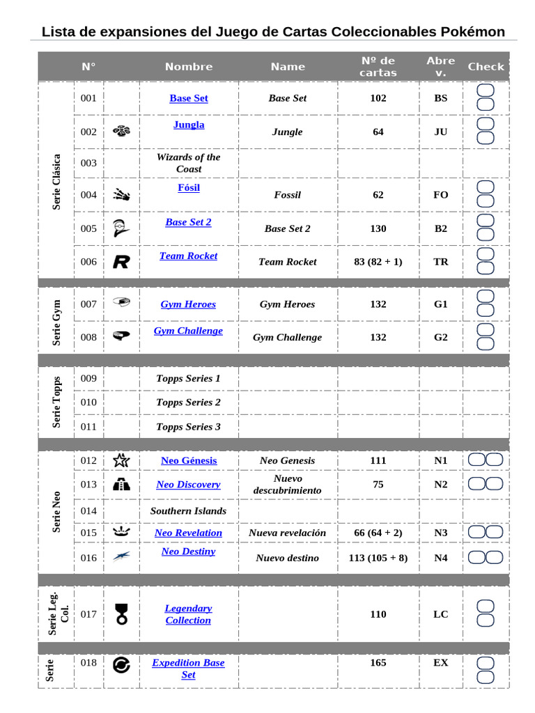 Lista de Expansiones Pokémon TCG | PDF | Pokémon
