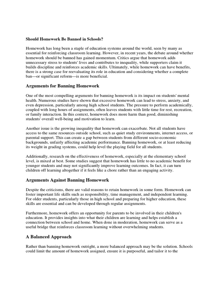Should Homework Be Banned in School | PDF | Homework | Learning