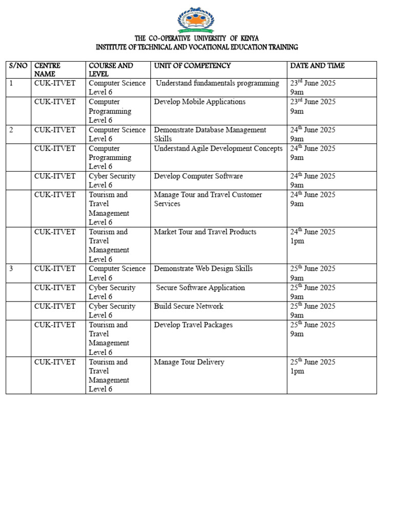 Time Table For The July August Written and Practical Assessments | PDF ...