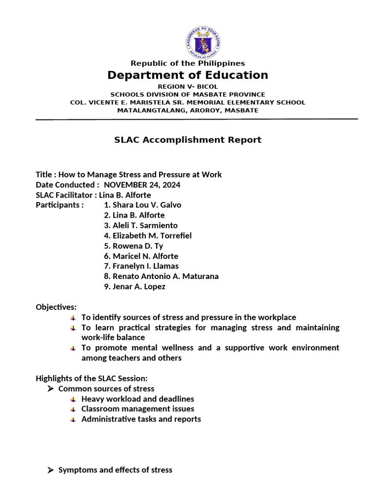 Accomplishment Report SLAC 3 | PDF
