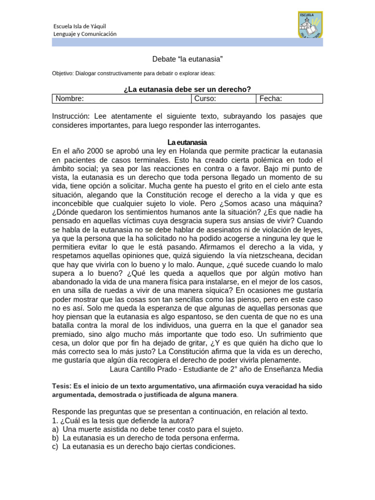 Debate Guia, La Eutanasia | PDF | Muerte