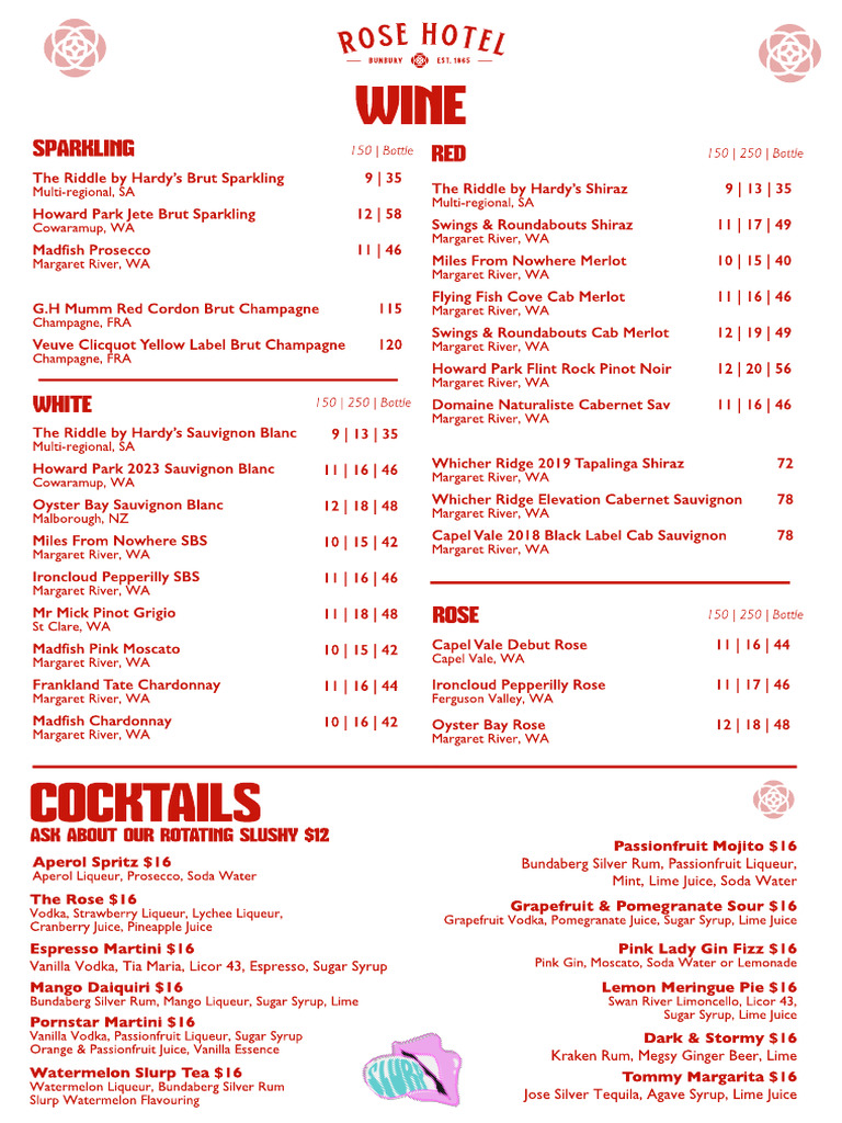 Rose Drinks Menu March 25 | PDF | Champagne | Drink