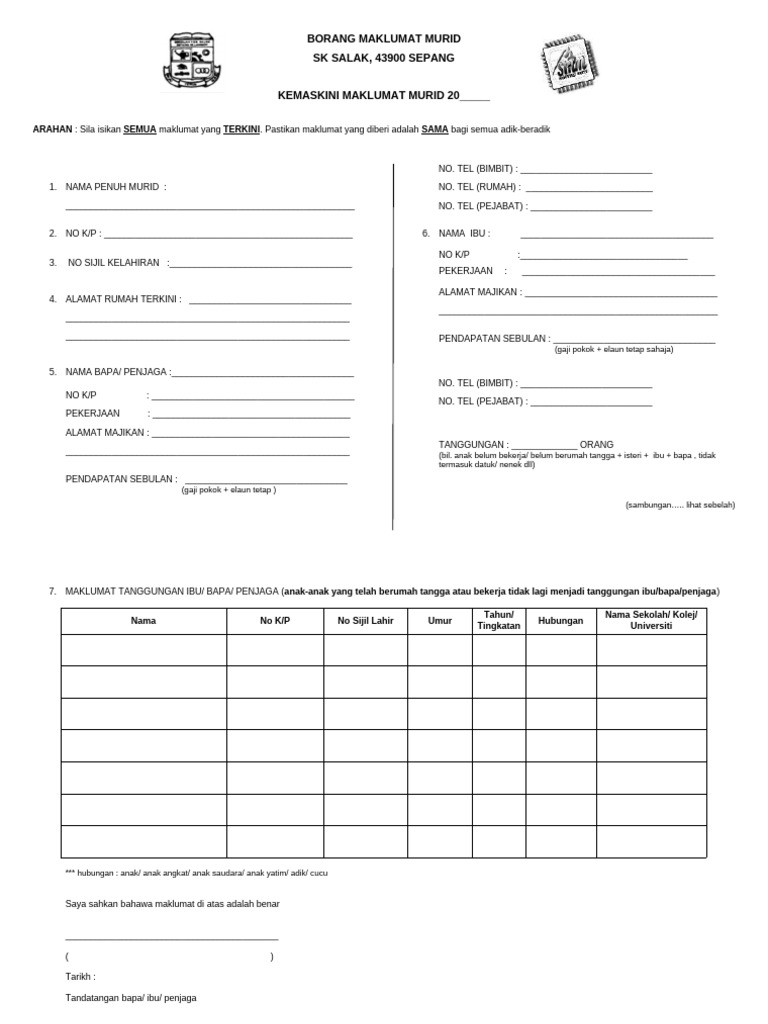 Borang Maklumat Murid KPM 2023 | PDF