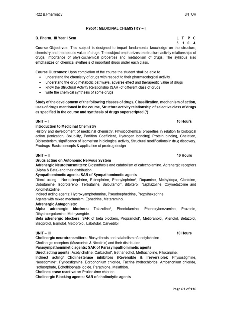 JNTUH R22 B.Pharmacy Course Structure and Syllabus | PDF | Cell ...