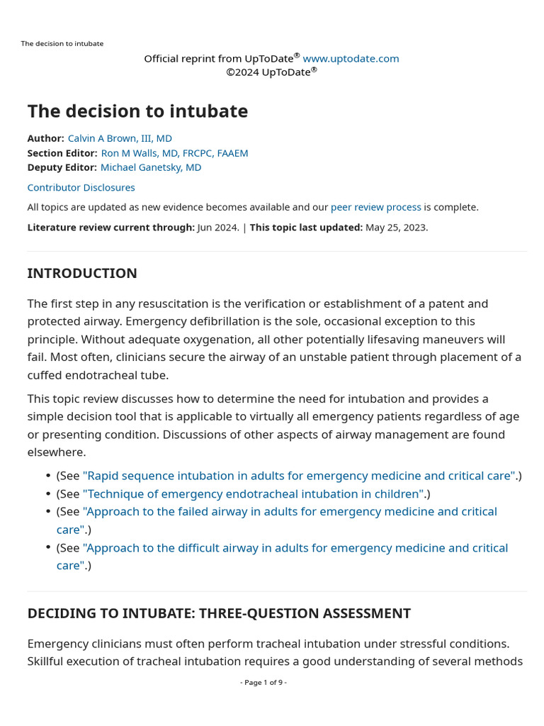 Guidelines for Intubation Decisions | PDF | Breathing | Medical Specialties