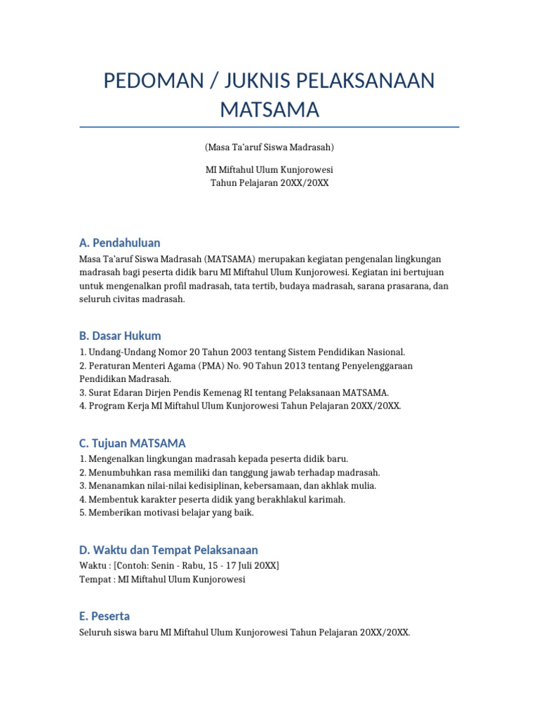 Pedoman Juknis MATSAMA MI Miftahul Ulum Kunjorowesi | PDF