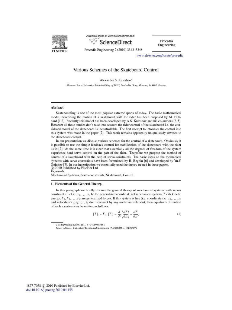 Various Schemes of The Skateboard Control: Procedia Engineering | PDF ...