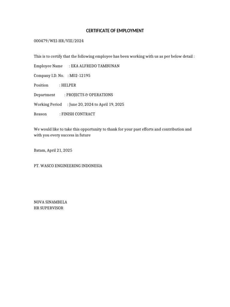 Certificate of Employment Template | PDF