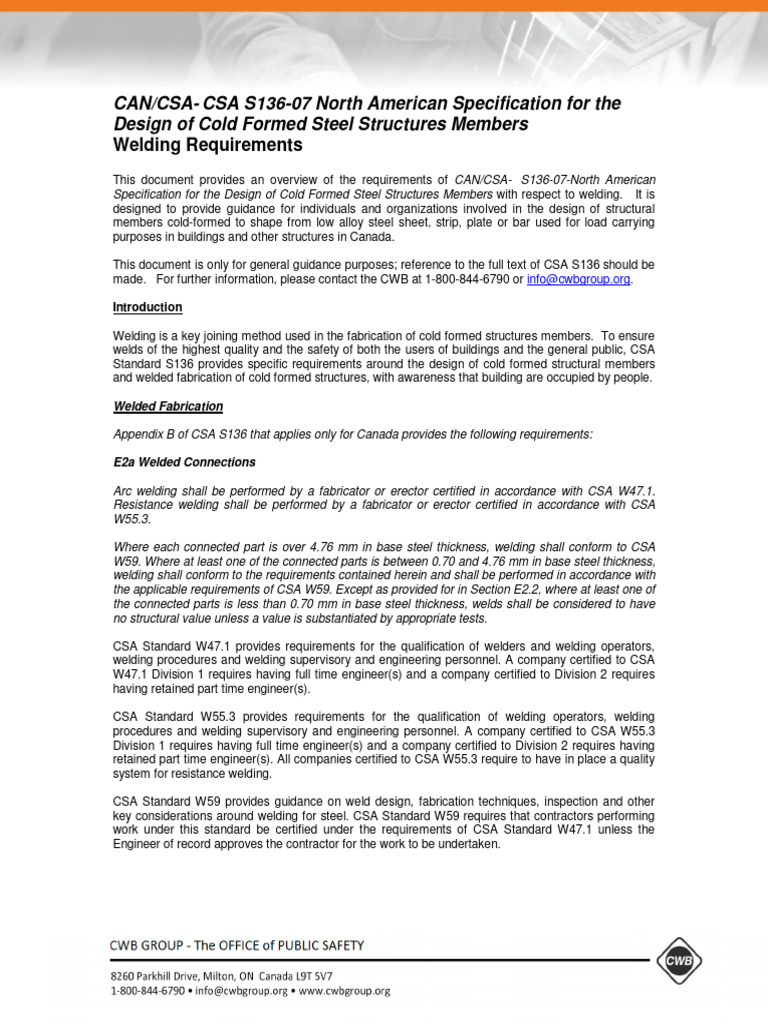 CSA S136 Welding Requirements Overview | PDF | Welding | Construction