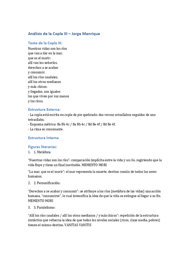 Analisis Copla 3 Jorge Manrique - Coplas Por La Muerte de Su Padre" | PDF