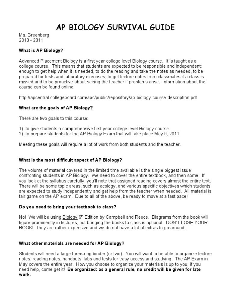 AP Biology Survival Guide 10 | PDF | Advanced Placement | Test (Assessment)