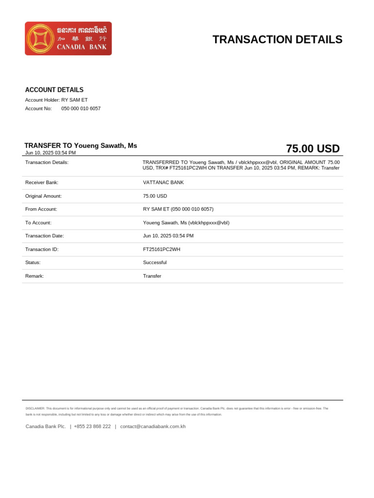 Transfer Confirmation: RY SAM ET | PDF