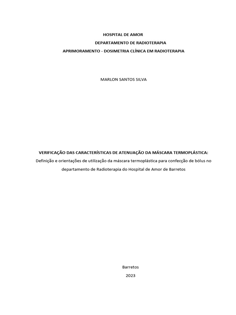 Avaliação da Máscara Termoplástica em Radioterapia | PDF | Câncer