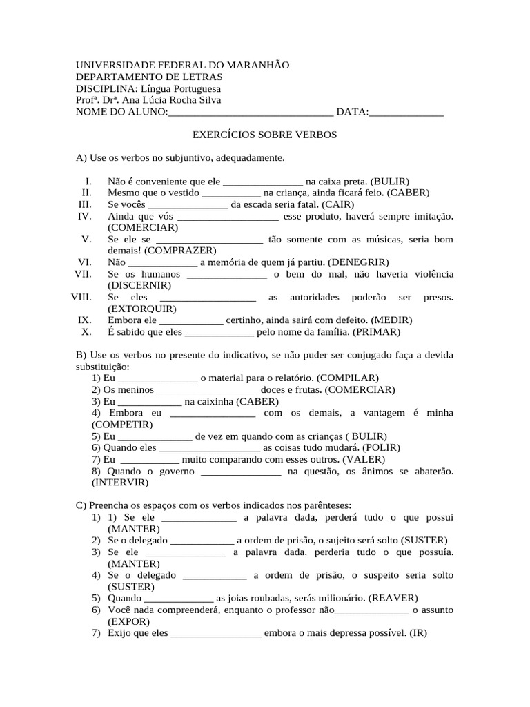 Exercícios de Verbos em Português | PDF