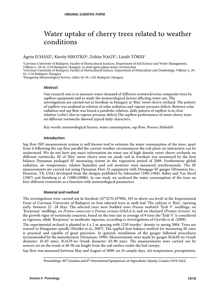 Water Uptake of Cherry Trees Related To Weather Conditions | PDF ...