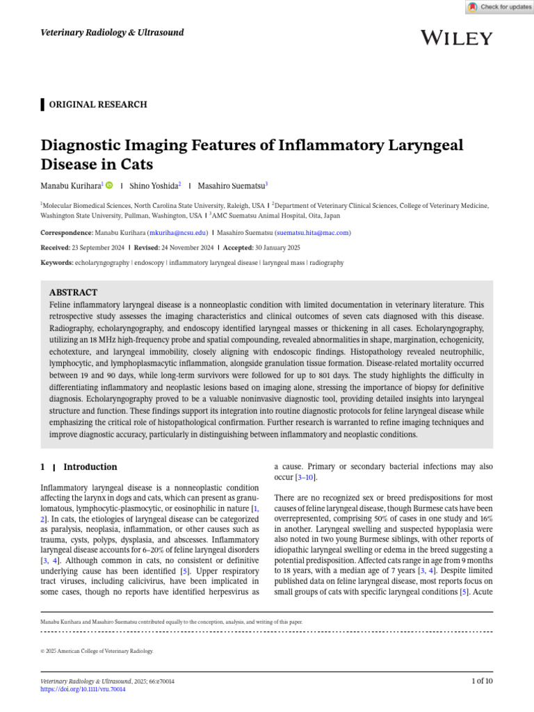 Vet Radiology Ultrasound - 2025 - Kurihara - Diagnostic Imaging ...