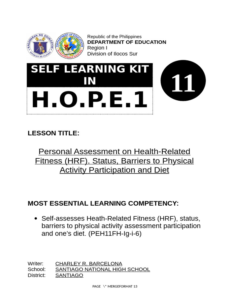 Health-Related Fitness Self-Assessment Guide | PDF | Physical Fitness ...