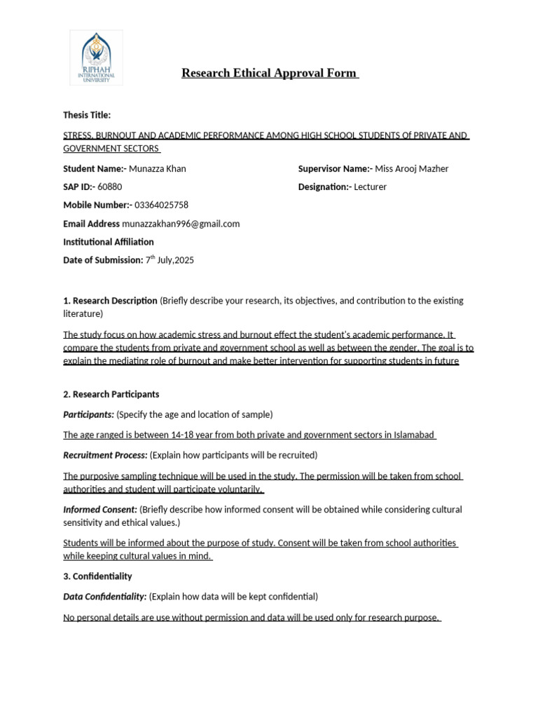 Research Ethical Approval Form Revised | PDF | Informed Consent | Consent