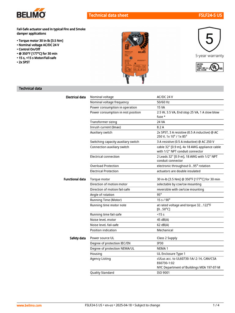 Belimo FSLF24-S US Datasheet En-Us | PDF | Electrical Engineering ...