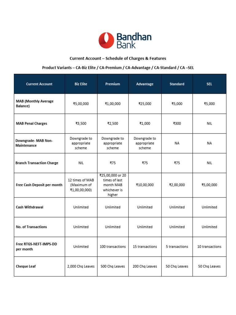 Current Account Product Variants Schedule of Charges and Features Ba | PDF | Transaction Account ...