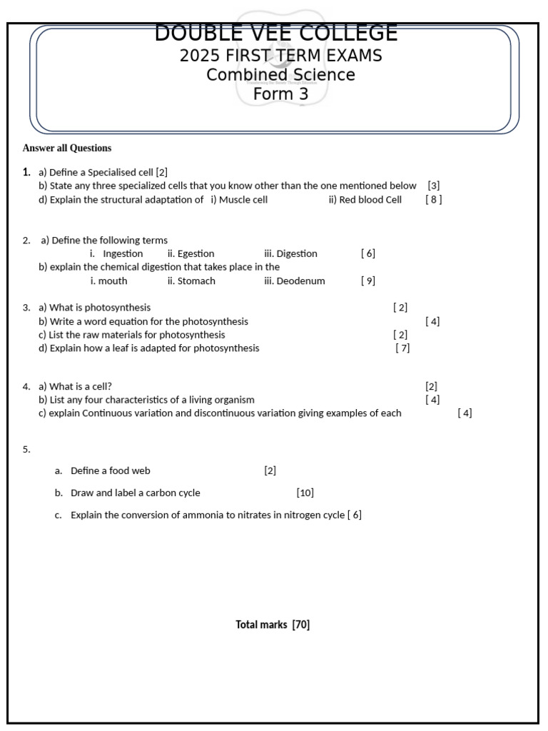 Form 3 Combined Science Exam Paper | PDF