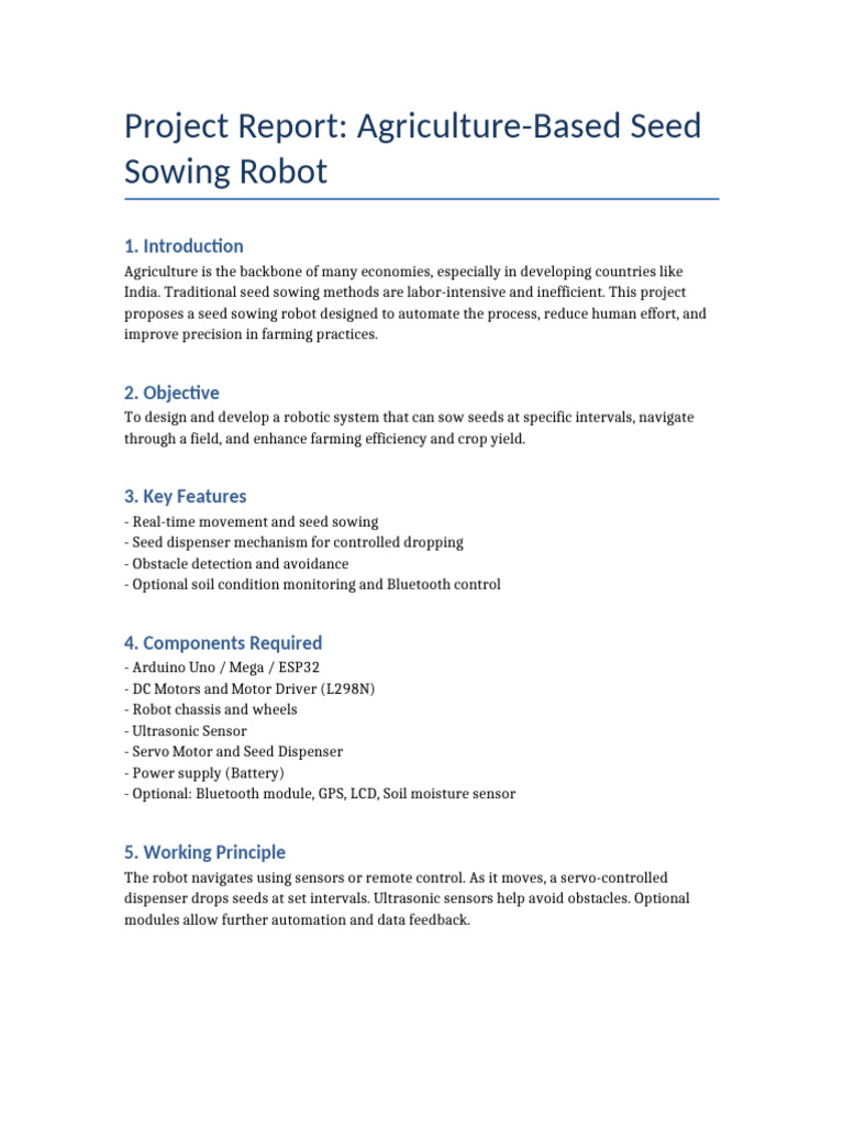 Agriculture Seed Sowing Robot Report | PDF