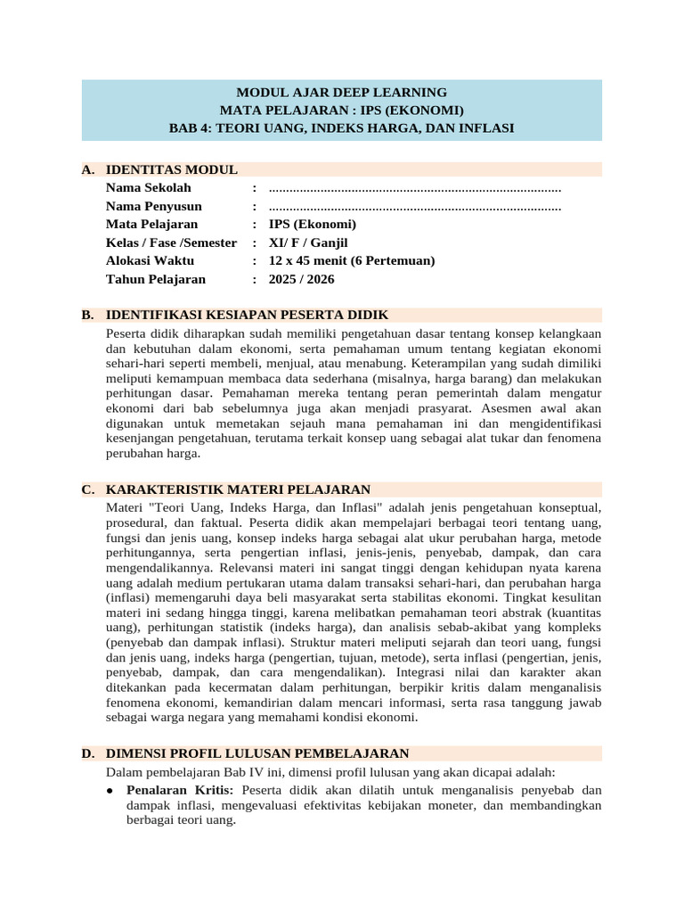 Modul Bab 4 Teori Uang, Indeks Harga, Dan Inflasi | PDF