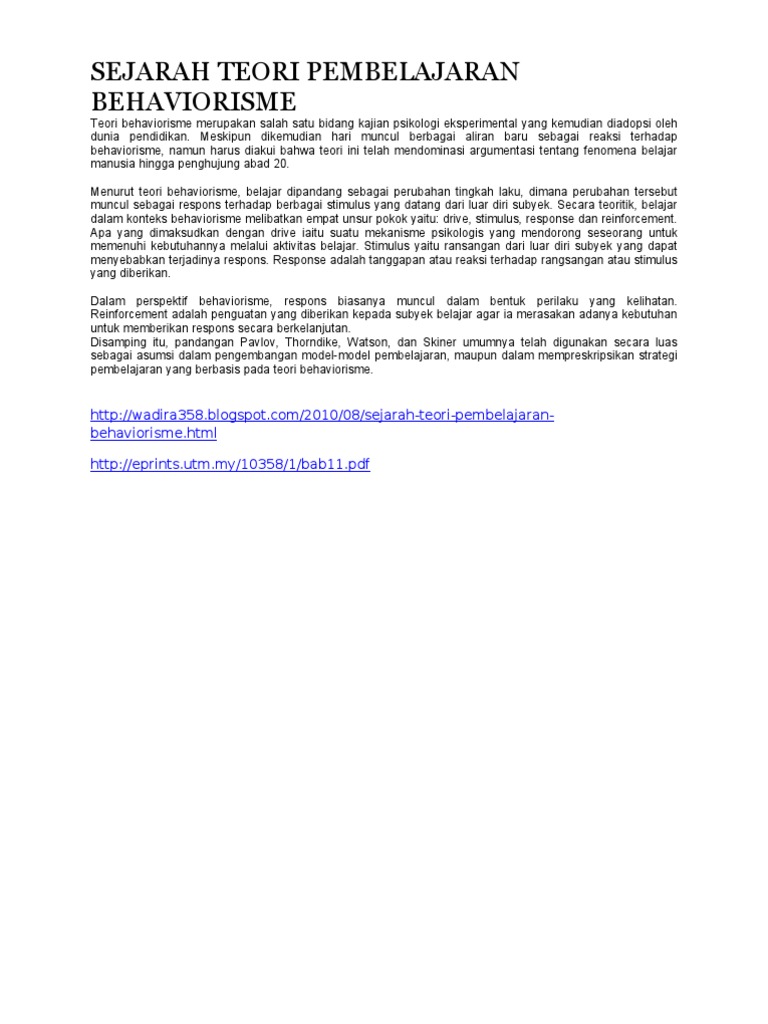 Sejarah Teori Pembelajaran Behaviorisme | PDF