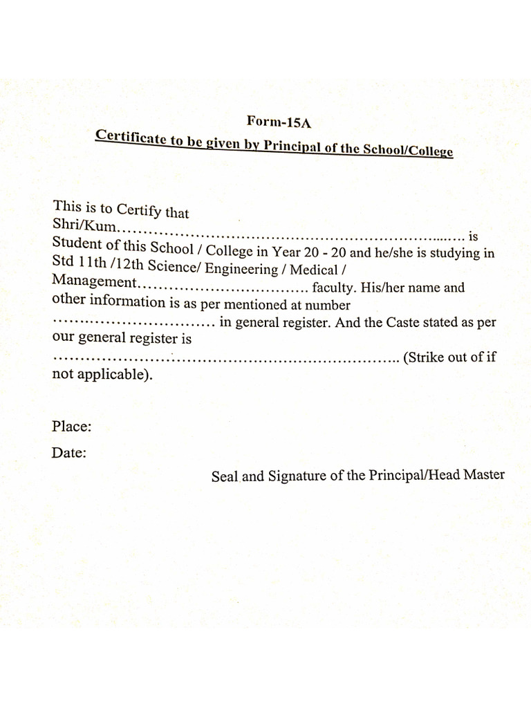 Certificate Given by Principal For Caste Validity | PDF
