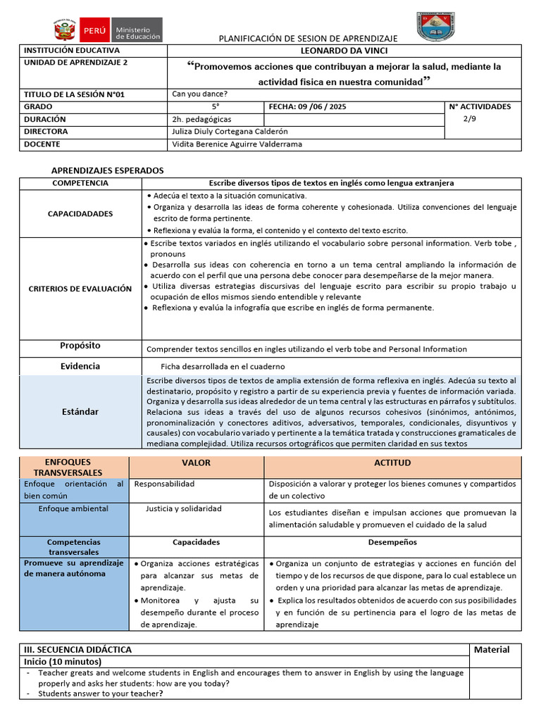 Learning Session 2 - 5° - U2 | PDF | Aprendizaje | Lingüística