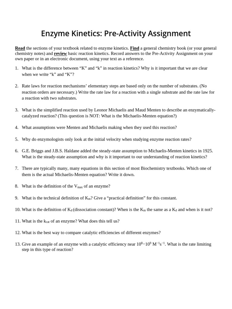 Activity Enzyme Kinetics | PDF | Enzyme Kinetics | Enzyme