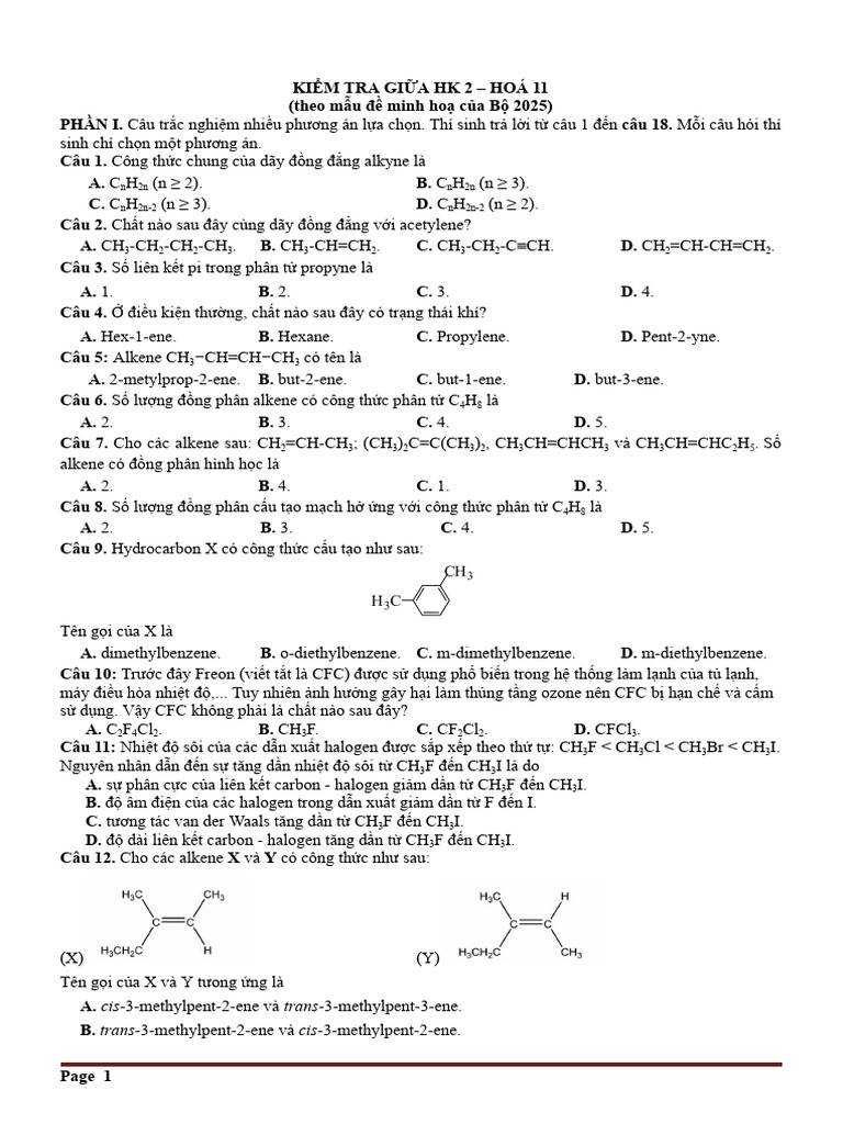 Đề 2 - GIUA HK2-HOA 11- Mau Moi 2025 | PDF