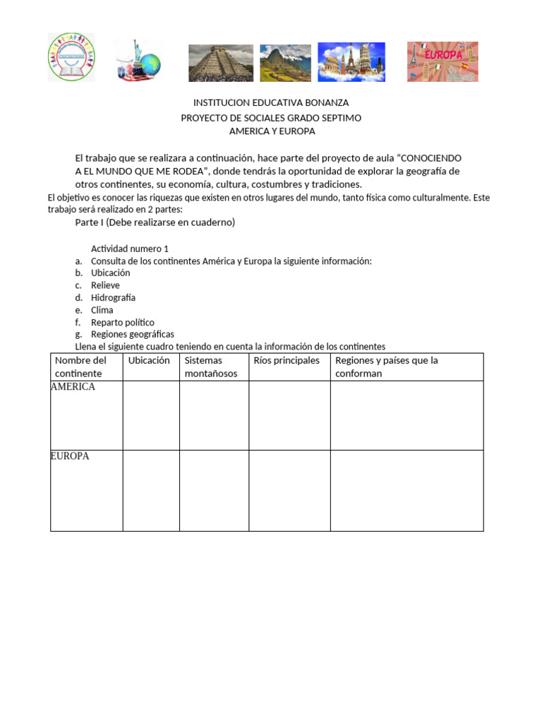 Proyecto America y Europa Septimo | PDF | Américas | Continente