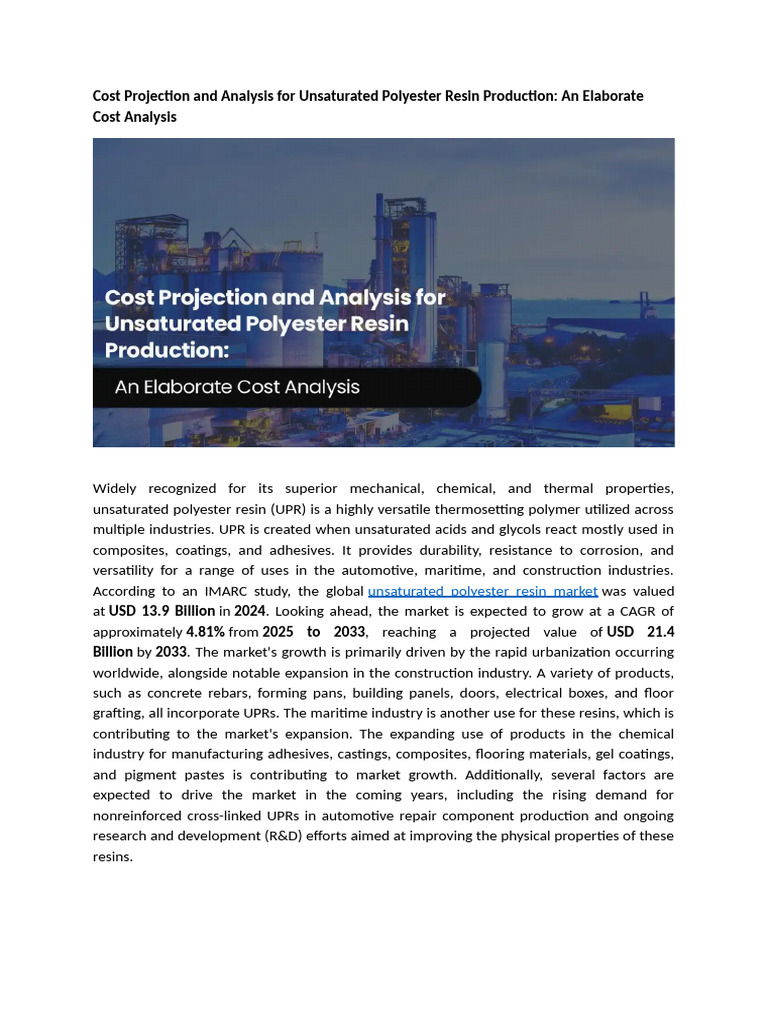 Cost Analysis for UPR Manufacturing Plant | PDF | Materials