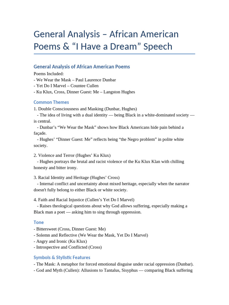 General Analysis African American Literature | PDF