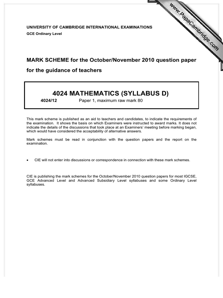 Math Past Paper Answer For Nov 2010 p12 | PDF | Algebra | Linear Algebra