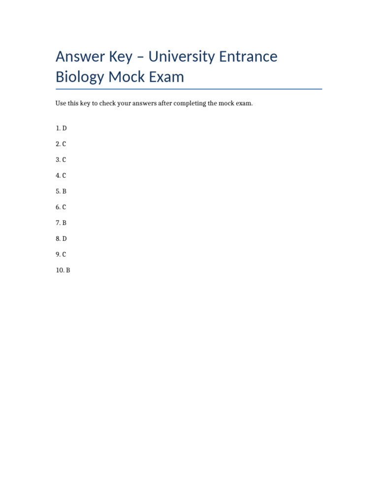 University Biology Mock Test Answer Key | PDF