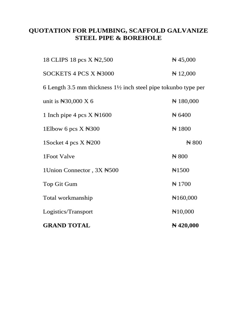 Quotation for Plumbing | PDF