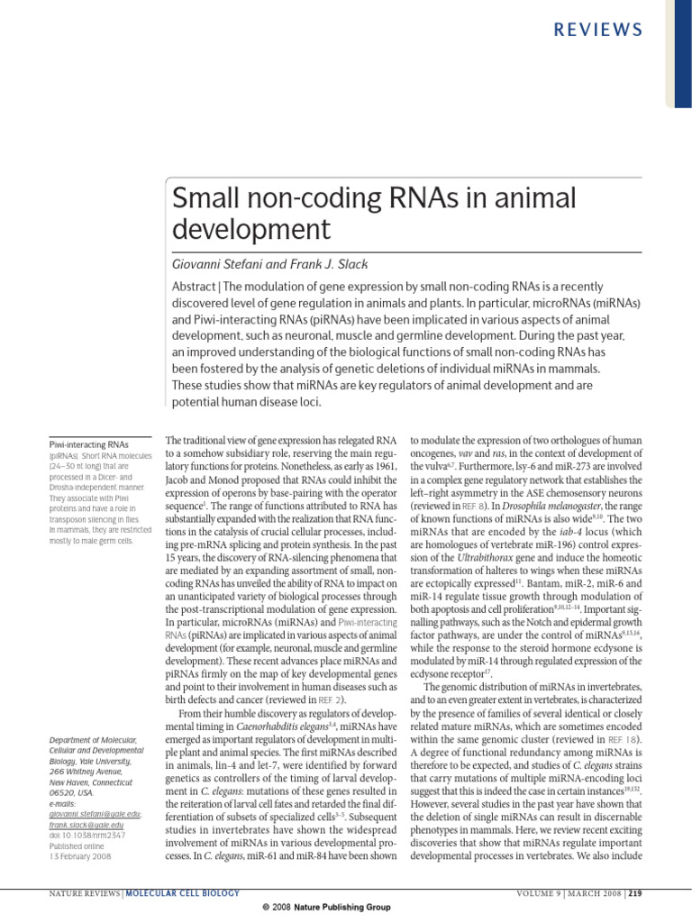 Role of Small RNAs in Animal Development | PDF | Micro Rna | Messenger Rna
