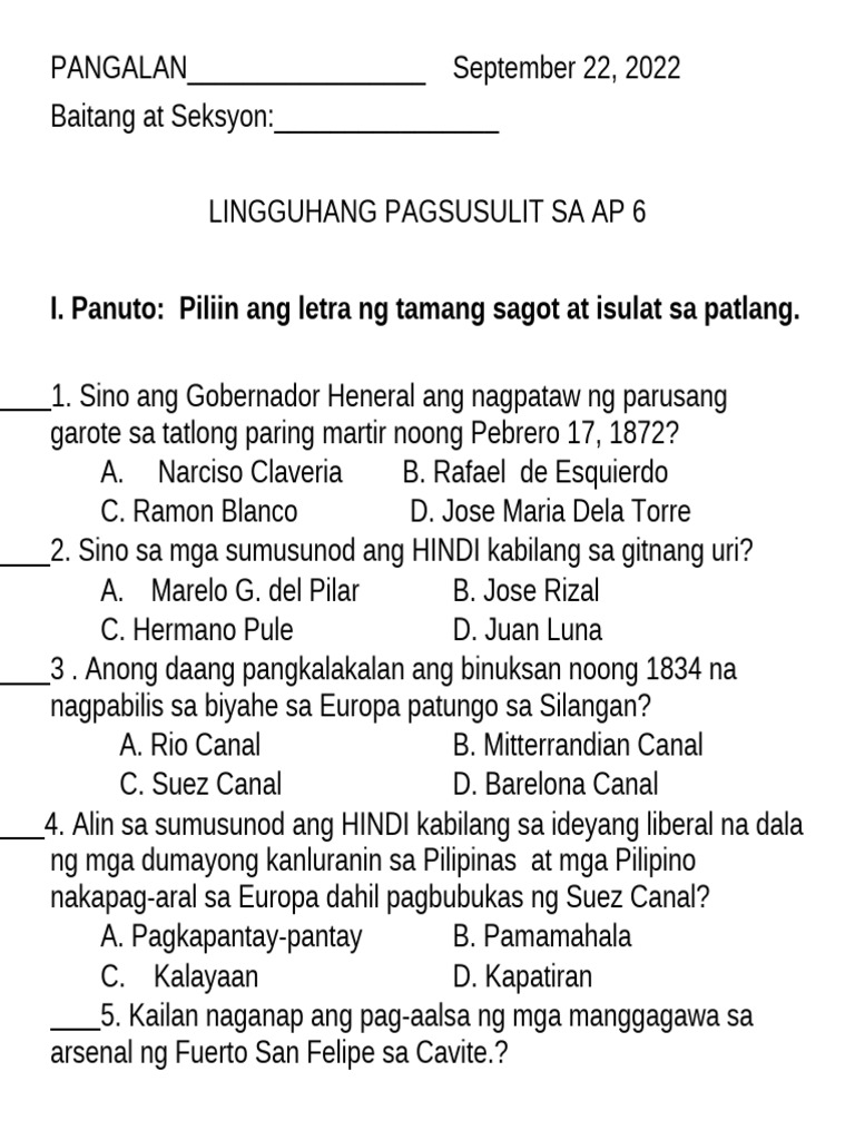 Ap Lingguhang Pagsusulit | PDF