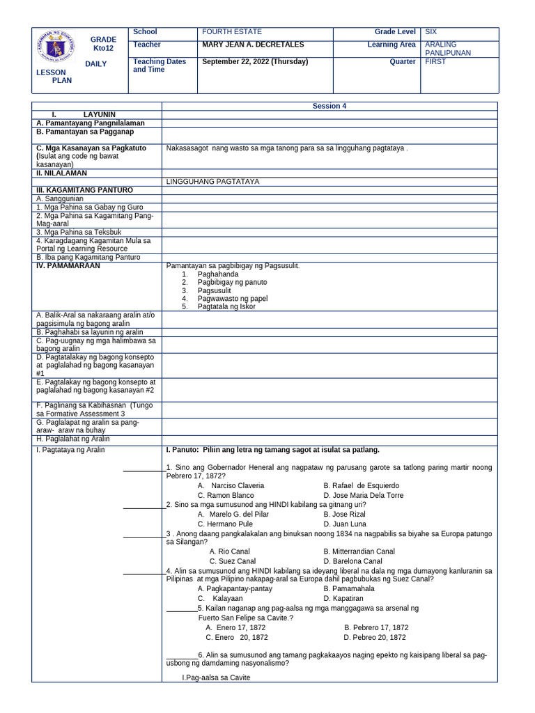 Ap DLP Lingguhang Pagsusulit | PDF