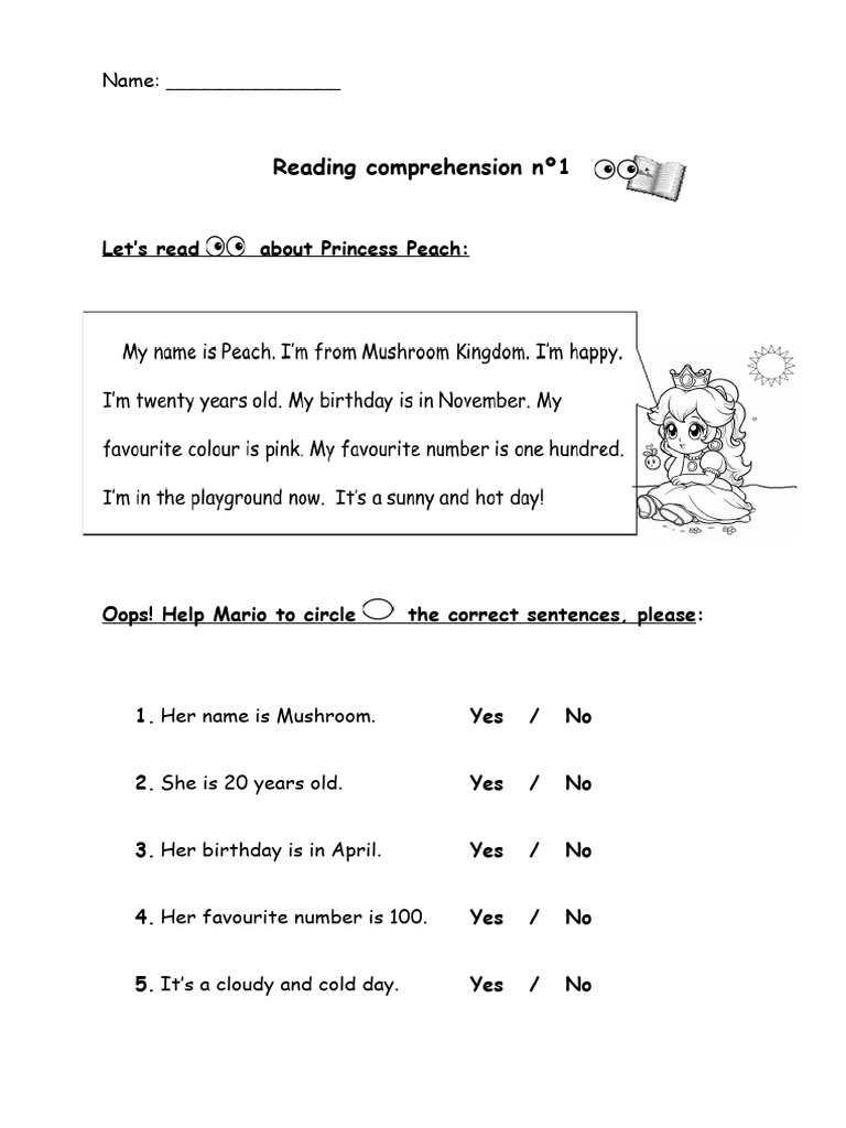 Reading Comprehension?? - Princess Peach. | PDF