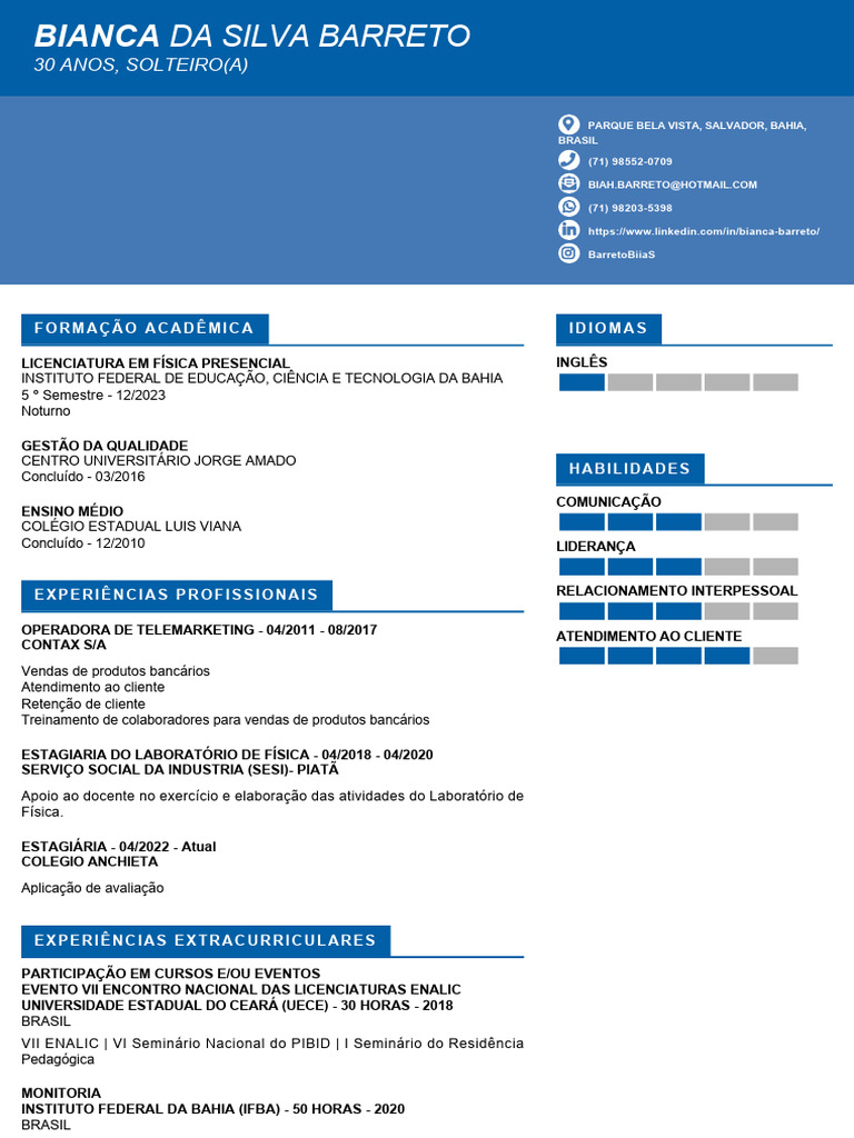 Currículo - Bianca Barreto | PDF