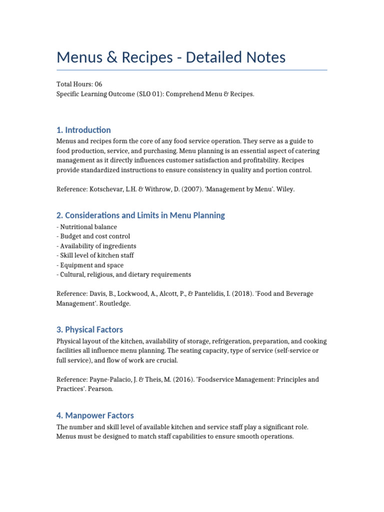 Institutional Food Service Menu Planning | PDF | Menu | Foodservice