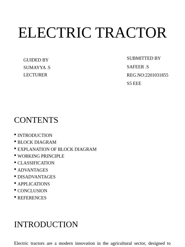 Electric Tractor Overview and Benefits | PDF | Tractor | Direct Current
