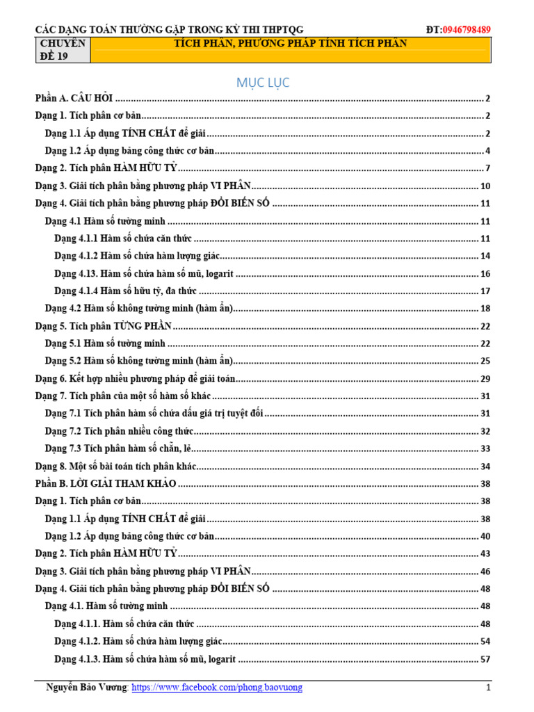 Cac Dang Toan Tich Phan Thuong Gap Trong Ky Thi THPTQG | PDF