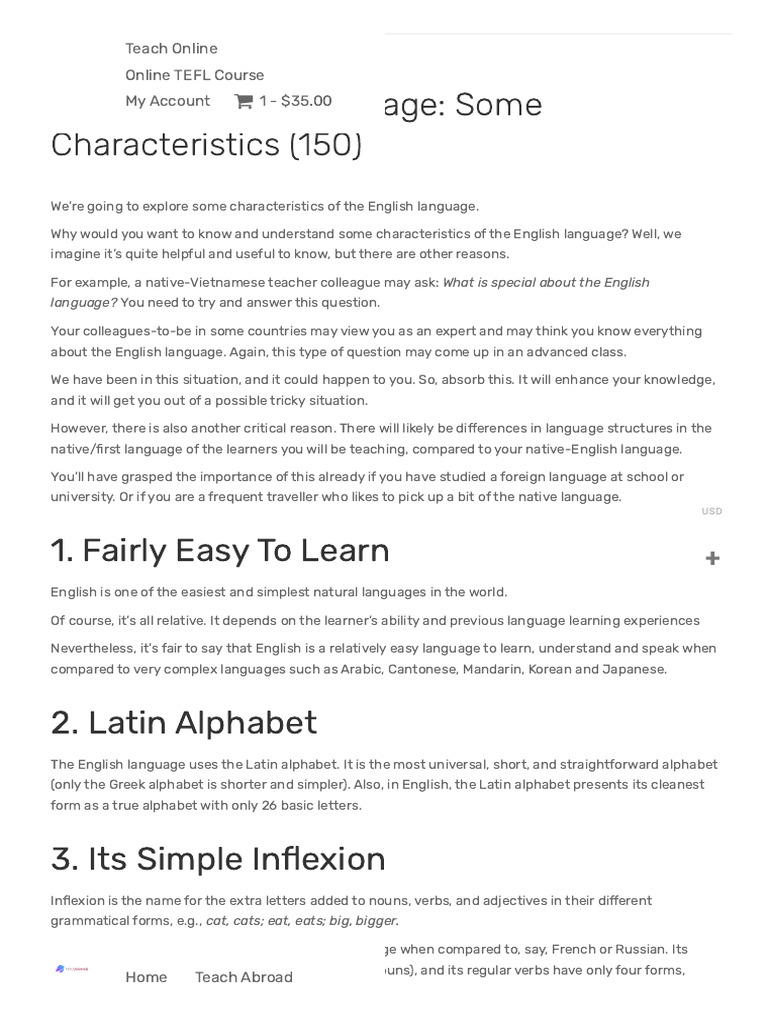 Characteristics of the English Language | PDF | English Language | Word